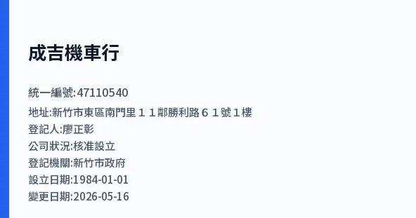 成吉機車行的照片-統編 47110540(新竹市) 公司登記資料與營業項目詳細圖表