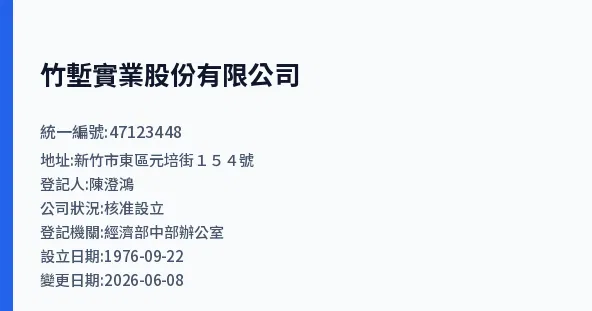 竹塹實業股份有限公司的照片-統編 47123448(新竹市) 公司登記資料與營業項目詳細圖表
