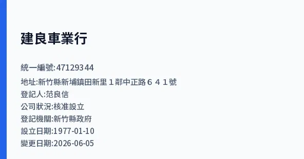 建良車業行的照片-統編 47129344(新竹縣) 公司登記資料與營業項目詳細圖表