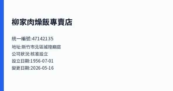 柳家肉燥飯專賣店的照片-統編 47142135(新竹市) 公司登記資料與營業項目詳細圖表