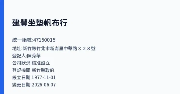 建豐坐墊帆布行的照片-統編 47150015(新竹縣) 公司登記資料與營業項目詳細圖表