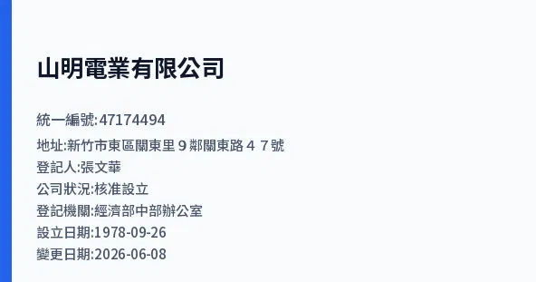 山明電業有限公司的照片-統編 47174494(新竹市) 公司登記資料與營業項目詳細圖表