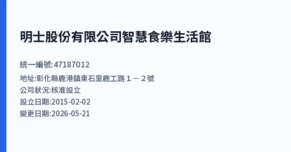 明士股份有限公司智慧食樂生活館的照片-統編 47187012(彰化縣) 公司登記資料與營業項目詳細圖表
