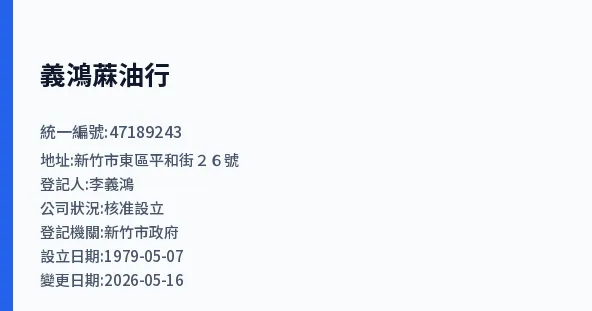 義鴻蔴油行的照片-統編 47189243(新竹市) 公司登記資料與營業項目詳細圖表