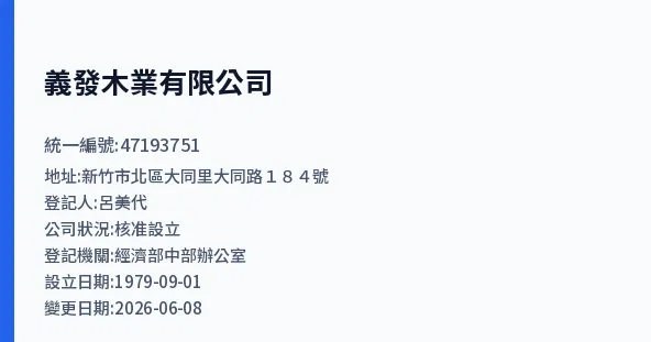 義發木業有限公司的照片-統編 47193751(新竹市) 公司登記資料與營業項目詳細圖表