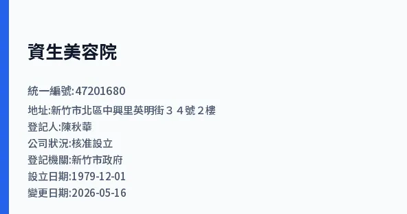 資生美容院的照片-統編 47201680(新竹市) 公司登記資料與營業項目詳細圖表