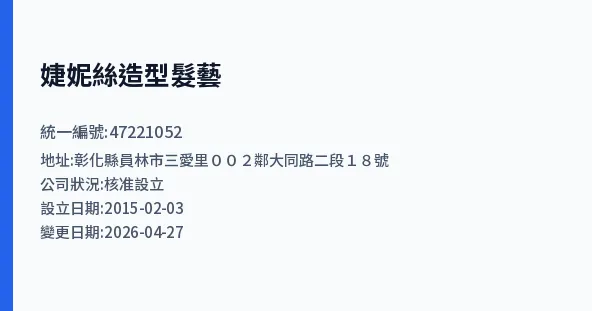 婕妮絲造型髮藝的照片-統編 47221052(彰化縣) 公司登記資料與營業項目詳細圖表