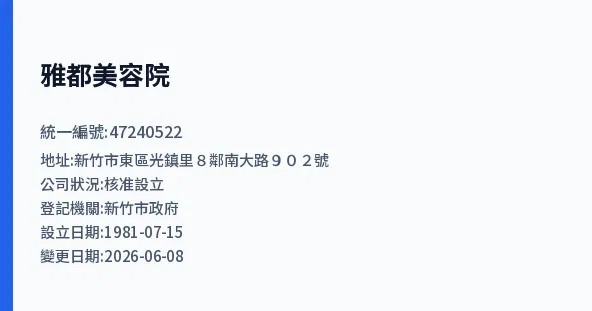 雅都美容院的照片-統編 47240522(新竹市) 公司登記資料與營業項目詳細圖表