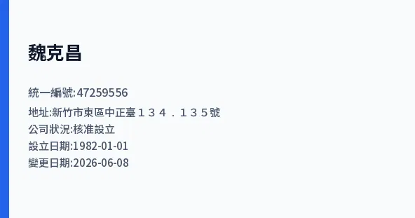 魏克昌的照片-統編 47259556(新竹市) 公司登記資料與營業項目詳細圖表
