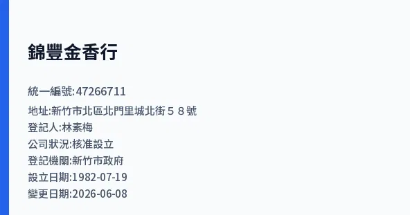 錦豐金香行的照片-統編 47266711(新竹市) 公司登記資料與營業項目詳細圖表