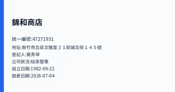 錦和商店的照片-統編 47271931(新竹市) 公司登記資料與營業項目詳細圖表