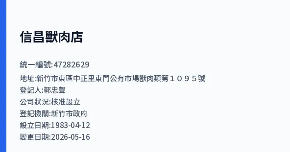 信昌獸肉店的照片-統編 47282629(新竹市) 公司登記資料與營業項目詳細圖表