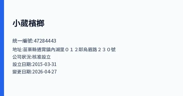 小葳檳榔的照片-統編 47284443(苗栗縣) 公司登記資料與營業項目詳細圖表