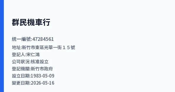 群民機車行的照片-統編 47284561(新竹市) 公司登記資料與營業項目詳細圖表
