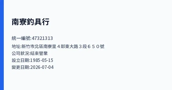 南寮釣具行的照片-統編 47321313(新竹市) 公司登記資料與營業項目詳細圖表