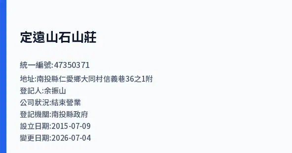 定遠山石山莊的照片-統編 47350371(南投縣) 公司登記資料與營業項目詳細圖表