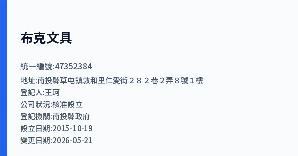 布克文具的照片-統編 47352384(南投縣) 公司登記資料與營業項目詳細圖表