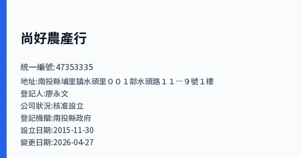 尚好農產行的照片-統編 47353335(南投縣) 公司登記資料與營業項目詳細圖表