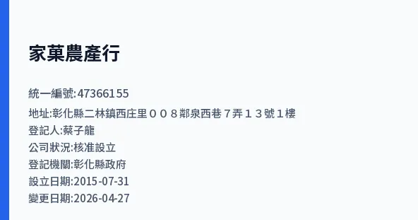 家菓農產行的照片-統編 47366155(彰化縣) 公司登記資料與營業項目詳細圖表