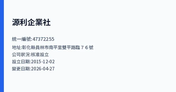 源利企業社的照片-統編 47372255(彰化縣) 公司登記資料與營業項目詳細圖表