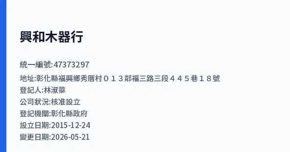 興和木器行的照片-統編 47373297(彰化縣) 公司登記資料與營業項目詳細圖表
