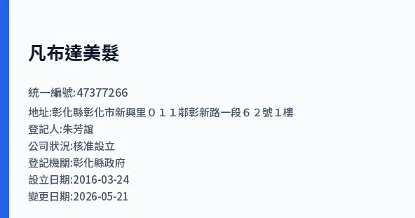 凡布達美髮的照片-統編 47377266(彰化縣) 公司登記資料與營業項目詳細圖表