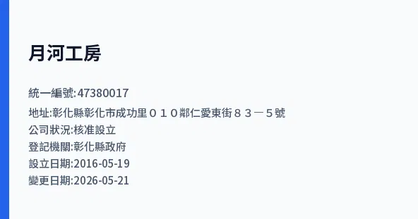 月河工房的照片-統編 47380017(彰化縣) 公司登記資料與營業項目詳細圖表