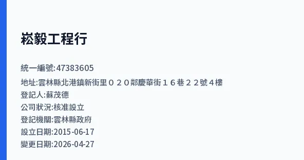 崧毅工程行的照片-統編 47383605(雲林縣) 公司登記資料與營業項目詳細圖表