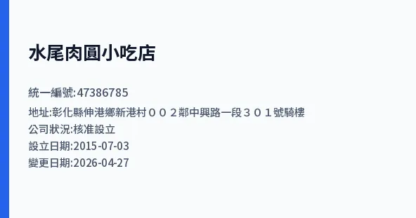 水尾肉圓小吃店的照片-統編 47386785(彰化縣) 公司登記資料與營業項目詳細圖表