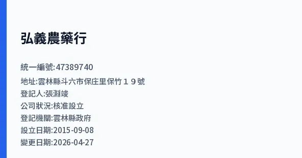 弘義農藥行的照片-統編 47389740(雲林縣) 公司登記資料與營業項目詳細圖表