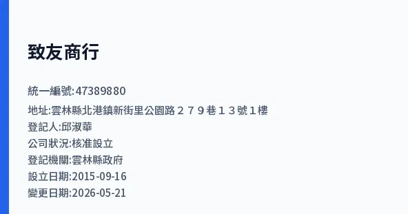致友商行的照片-統編 47389880(雲林縣) 公司登記資料與營業項目詳細圖表