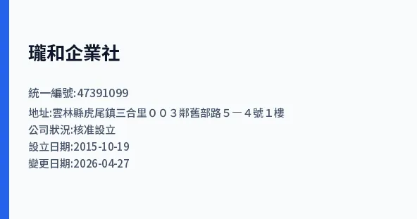 瓏和企業社的照片-統編 47391099(雲林縣) 公司登記資料與營業項目詳細圖表