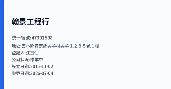 翰景工程行的照片-統編 47391598(雲林縣) 公司登記資料與營業項目詳細圖表