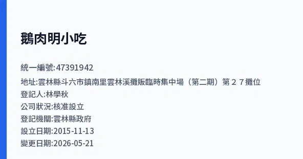 鵝肉明小吃的照片-統編 47391942(雲林縣) 公司登記資料與營業項目詳細圖表