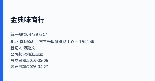 金典味商行的照片-統編 47397354(雲林縣) 公司登記資料與營業項目詳細圖表
