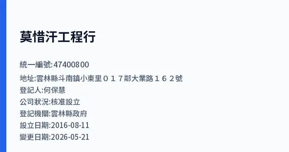 莫惜汗工程行的照片-統編 47400800(雲林縣) 公司登記資料與營業項目詳細圖表