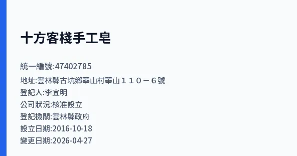 十方客棧手工皂的照片-統編 47402785(雲林縣) 公司登記資料與營業項目詳細圖表