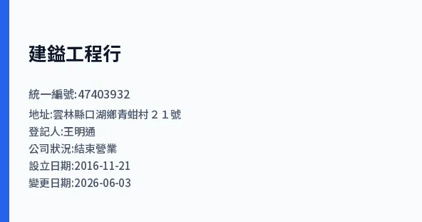 建鎰工程行的照片-統編 47403932(雲林縣) 公司登記資料與營業項目詳細圖表