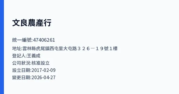文良農產行的照片-統編 47406261(雲林縣) 公司登記資料與營業項目詳細圖表