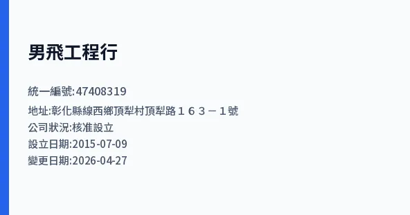 男飛工程行的照片-統編 47408319(彰化縣) 公司登記資料與營業項目詳細圖表