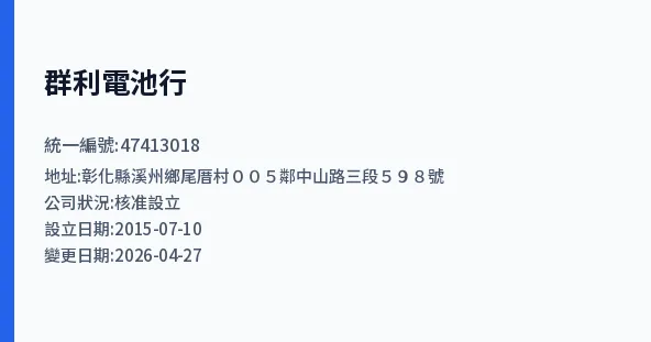 群利電池行的照片-統編 47413018(彰化縣) 公司登記資料與營業項目詳細圖表