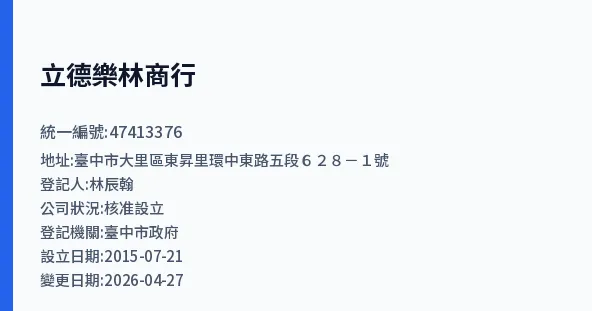 立德樂林商行的照片-統編 47413376(臺中市) 公司登記資料與營業項目詳細圖表
