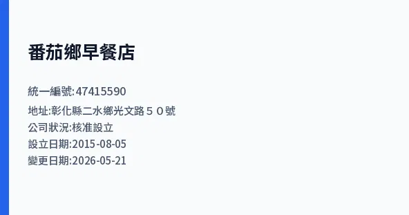 番茄鄉早餐店的照片-統編 47415590(彰化縣) 公司登記資料與營業項目詳細圖表