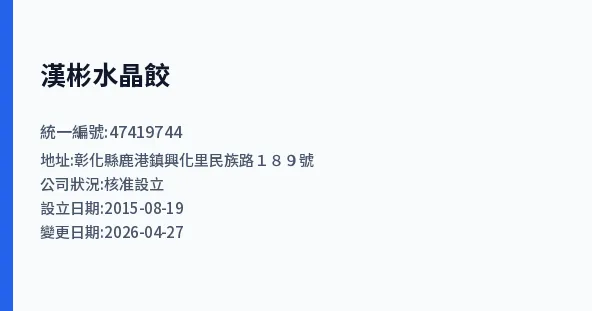 漢彬水晶餃的照片-統編 47419744(彰化縣) 公司登記資料與營業項目詳細圖表
