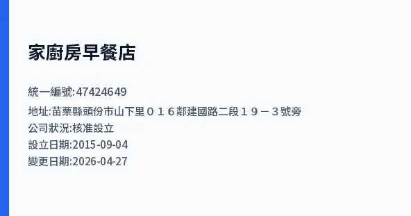 家廚房早餐店的照片-統編 47424649(苗栗縣) 公司登記資料與營業項目詳細圖表