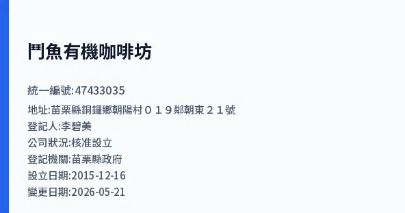 鬥魚有機咖啡坊的照片-統編 47433035(苗栗縣) 公司登記資料與營業項目詳細圖表