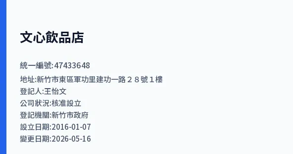 文心飲品店的照片-統編 47433648(新竹市) 公司登記資料與營業項目詳細圖表