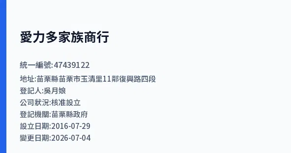 愛力多家族商行的照片-統編 47439122(苗栗縣) 公司登記資料與營業項目詳細圖表