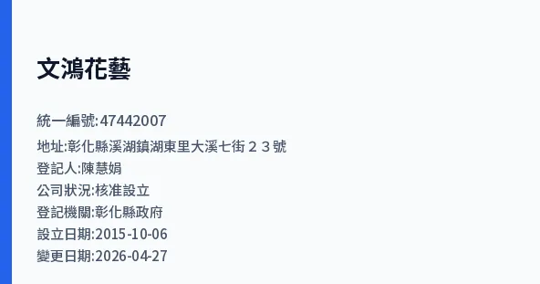 文鴻花藝的照片-統編 47442007(彰化縣) 公司登記資料與營業項目詳細圖表