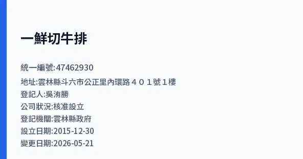 一鮮切牛排的照片-統編 47462930(雲林縣) 公司登記資料與營業項目詳細圖表